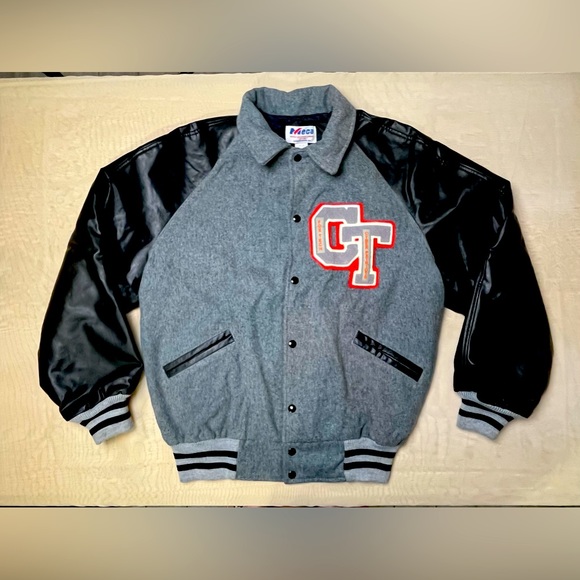 Jackets & Coats | Vintage Varsity Premium Leather Wool Letterman Jacket Black Gray Size Xl Men ...